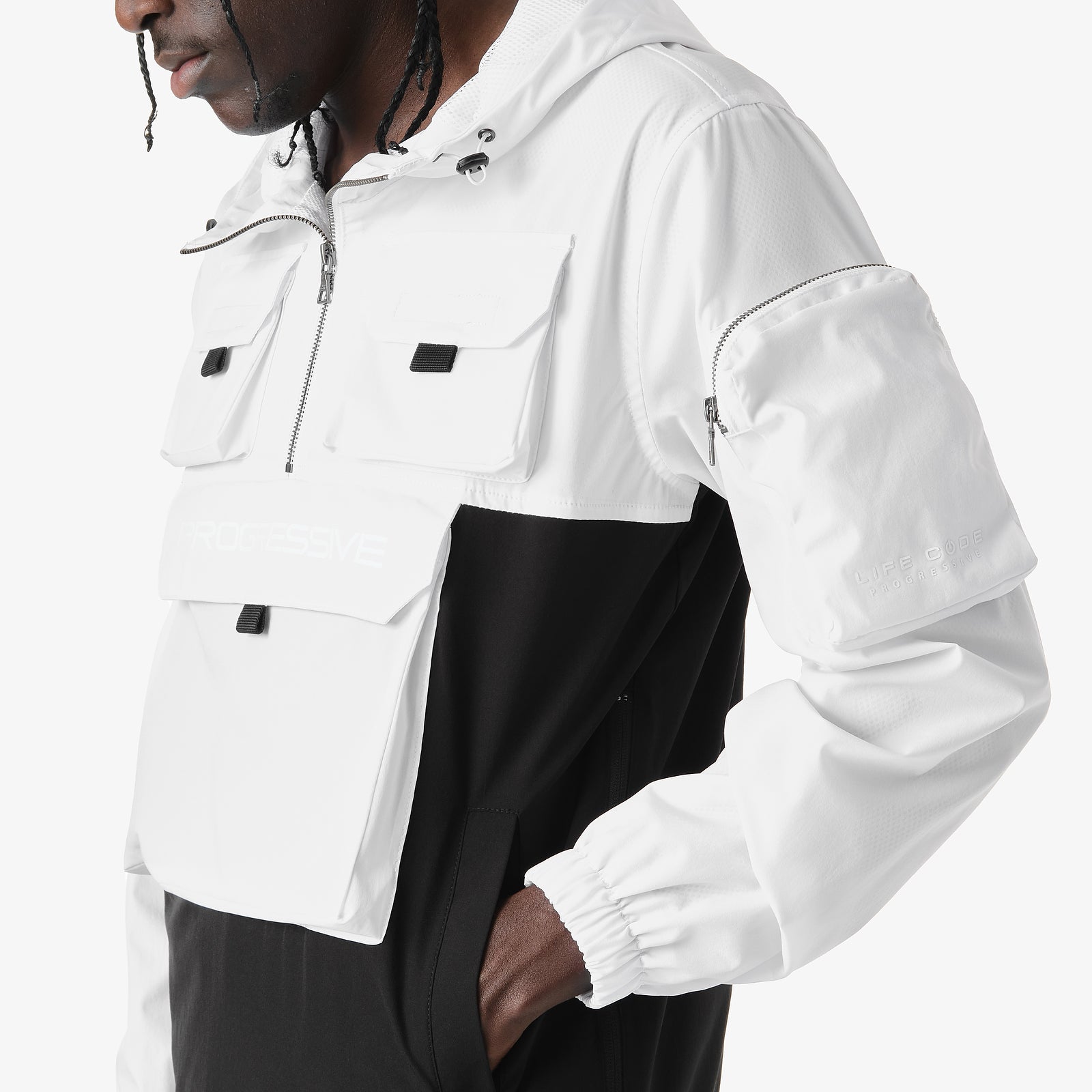 J05. WHITE PULLOVER WINDBREAKER – LIFE CODE