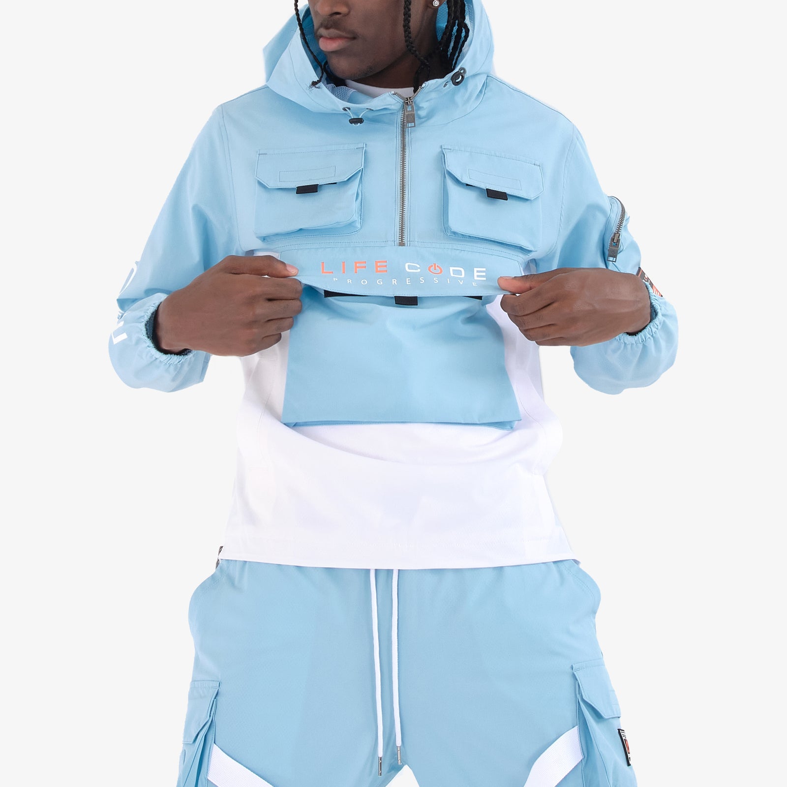 J03. LIGHT BLUE PULLOVER WINDBREAKER – LIFE CODE