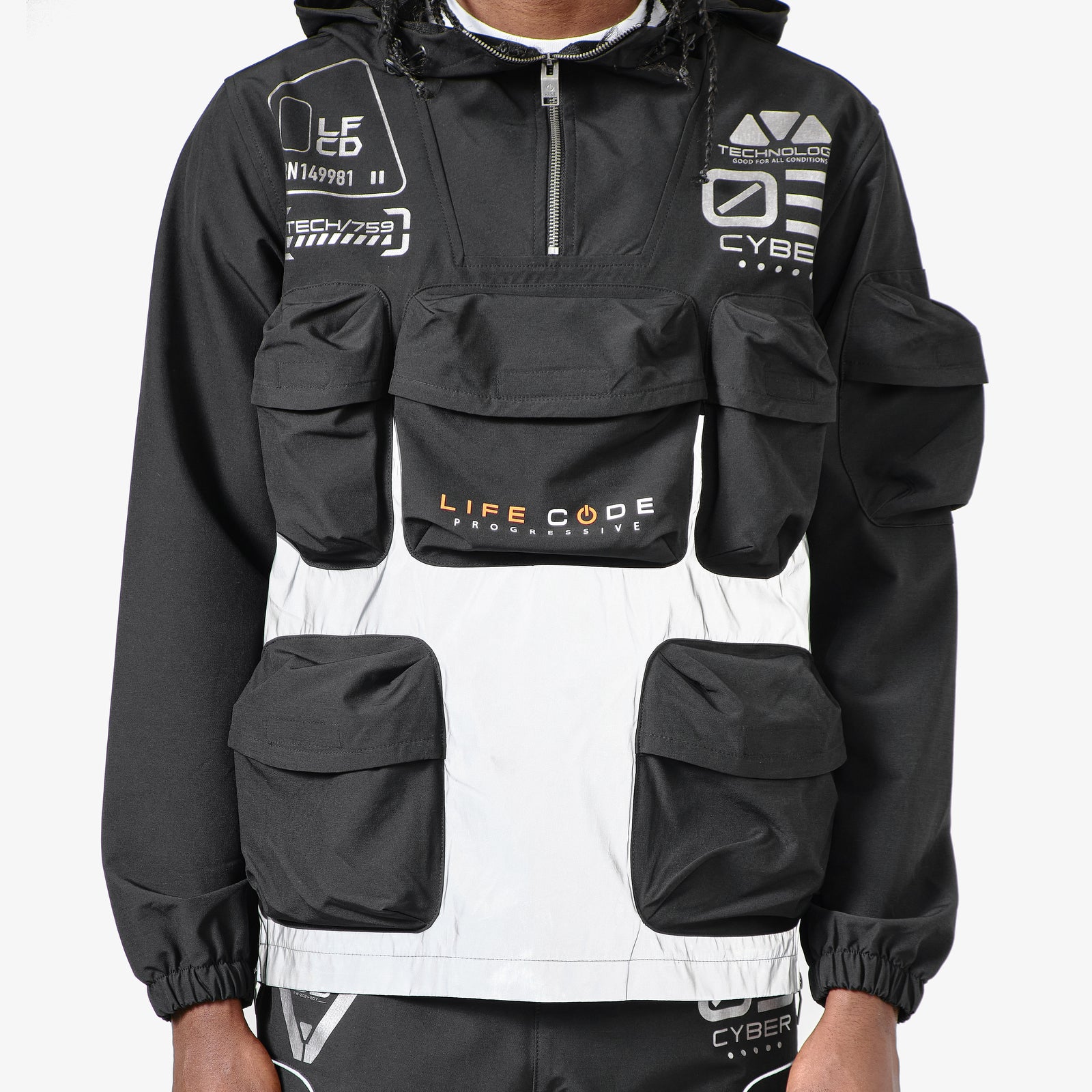 J20. BLACK 3M PULLOVER WINDBREAKER – LIFE CODE