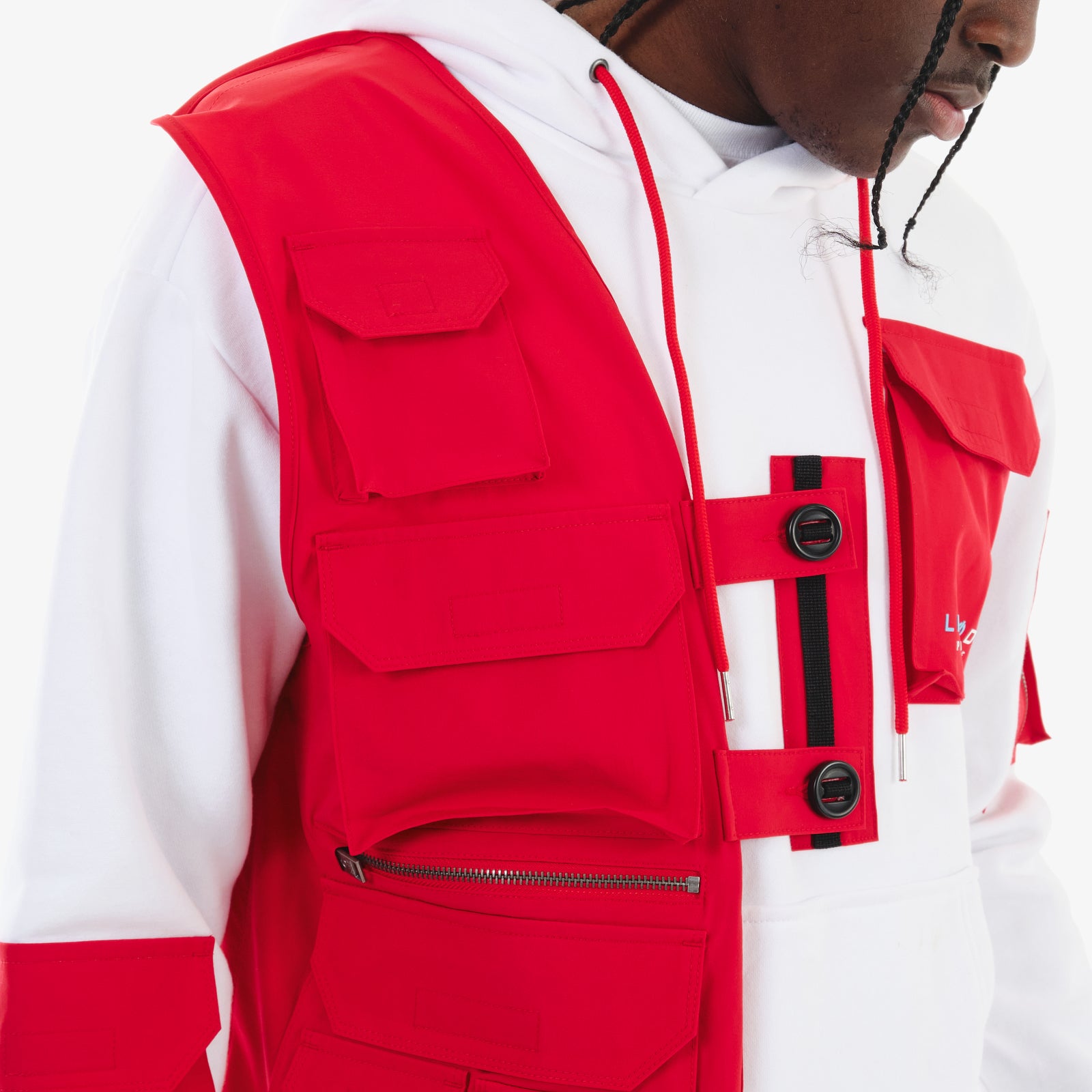 J35. RED / WHITE UTILITY HOODIE – LIFE CODE