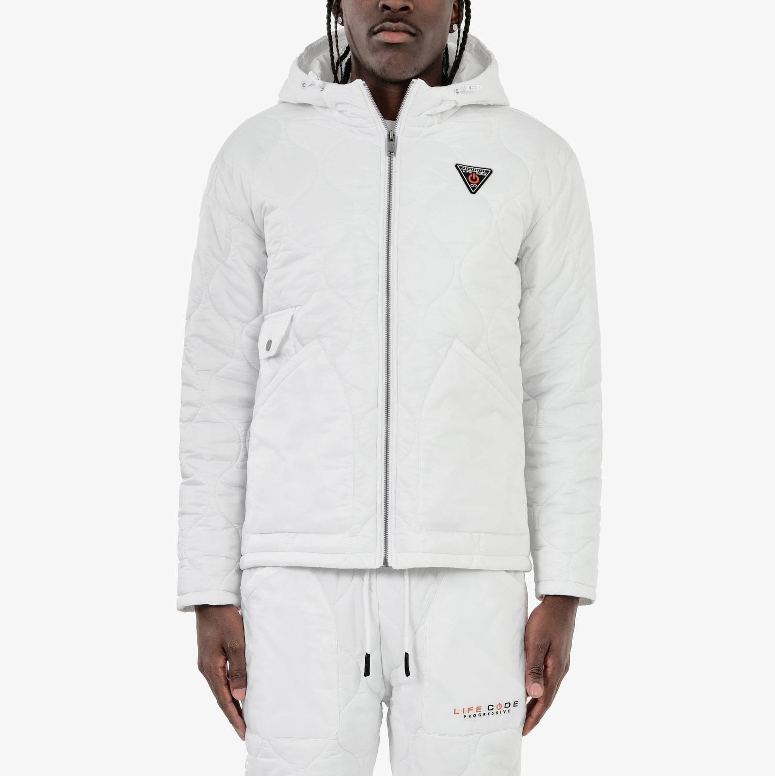 J61. WHITE FULL-ZIP QUILT JACKET – LIFE CODE