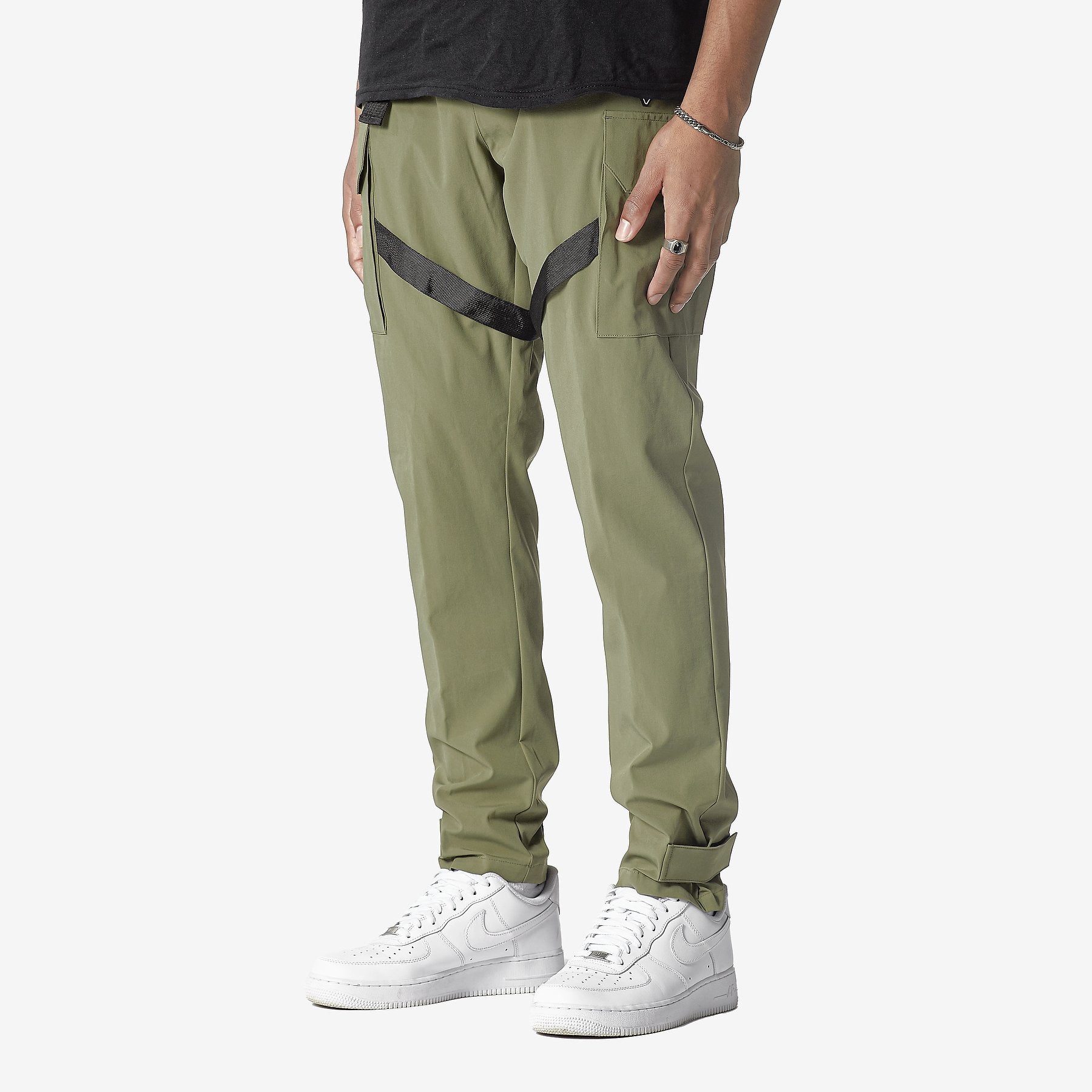 P11. OLIVE CARGO PANTS W/ STRAPS – LIFE CODE